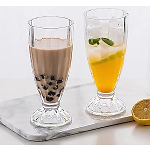 CAYOREPO 6 Pack 12oz Milkshake Glass with 6 Long Metal Spoons, Ice Cream Soda Glass, Fountain Shoppe Classic, Milk Shake for Ice Cream, Clear