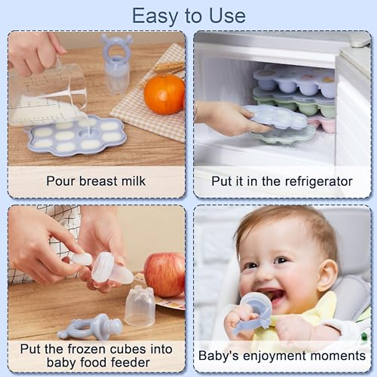 Baby Breastmilk Popsicle Molds (3 Pack), Kingkam Silicone Nibble Freezer Tray, Baby Fruit Food Feeder Teether Tray, Breast Milk Teether Pop Maker for Homemade Baby Food