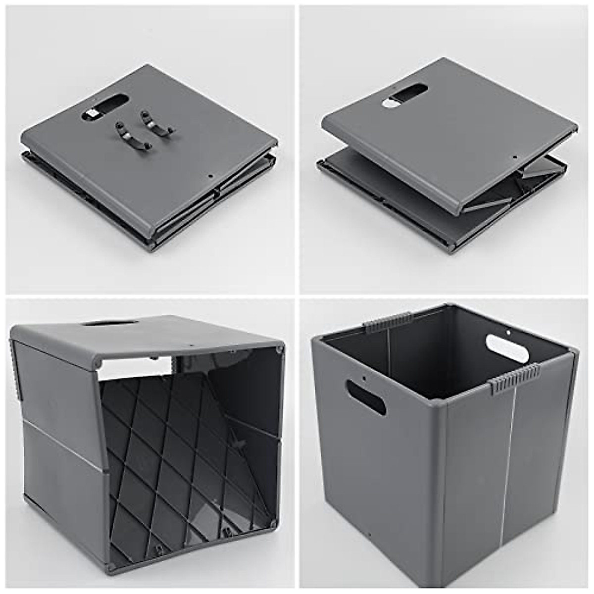 Eagrye 4-Pack Collapsible Plastic Storage Cubes Bin, Foldable Cube Storage Baskets, Gray