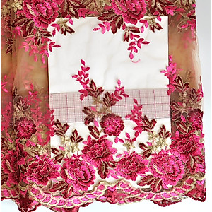 SanVera17 African Fabric Net Fabrics Nigerian Embroidered Rose Flower Lace Fabric for Party Dress (Rose) 5 Yards 220202