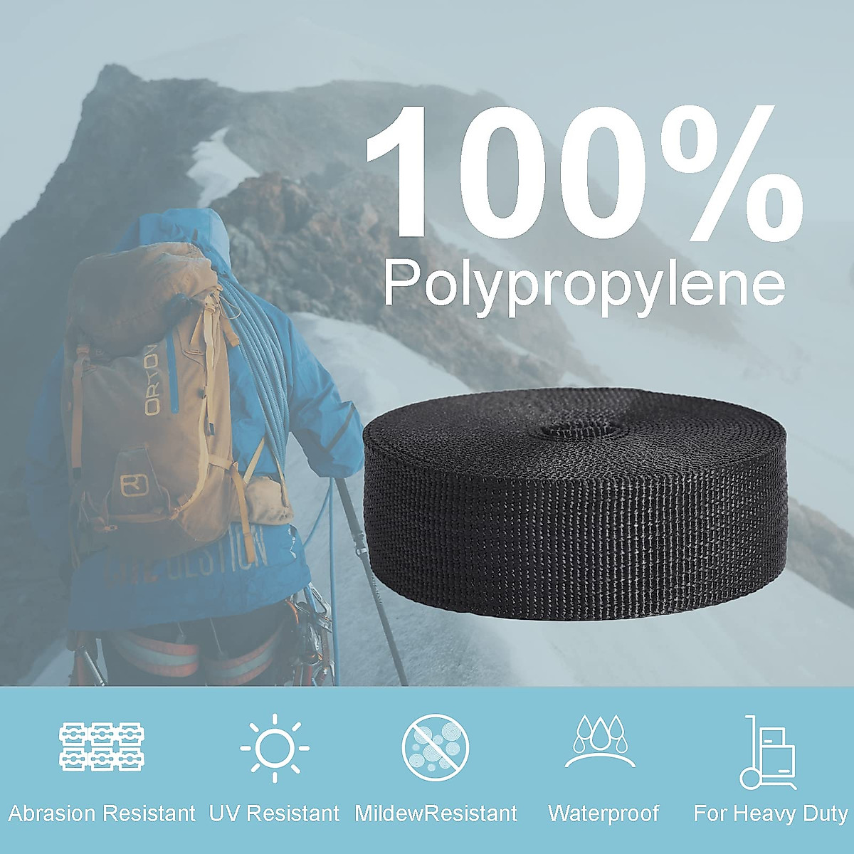 12 Yard Nylon Webbing Strap 1 inch Wide, Durable 1" Webbing Nylon Straps for Dog Leash Pets Collar Backpack, Outdoor Camping Tent Tie Strap DIY Crafts Replacement Lawn Chair Webbing Repair, Black