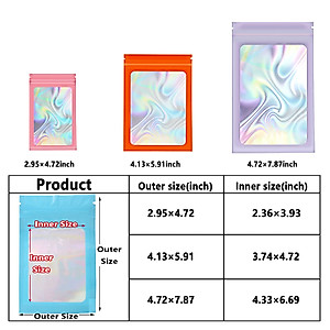 ODDIER 4 colors Laser Foil Mylar Resealable Ziplock Bag,Each Size 25pcs Slider Seal Technology Storage Bags Grip Food Containers Organization ,Plastic Packaging Bags for Party Favor Food