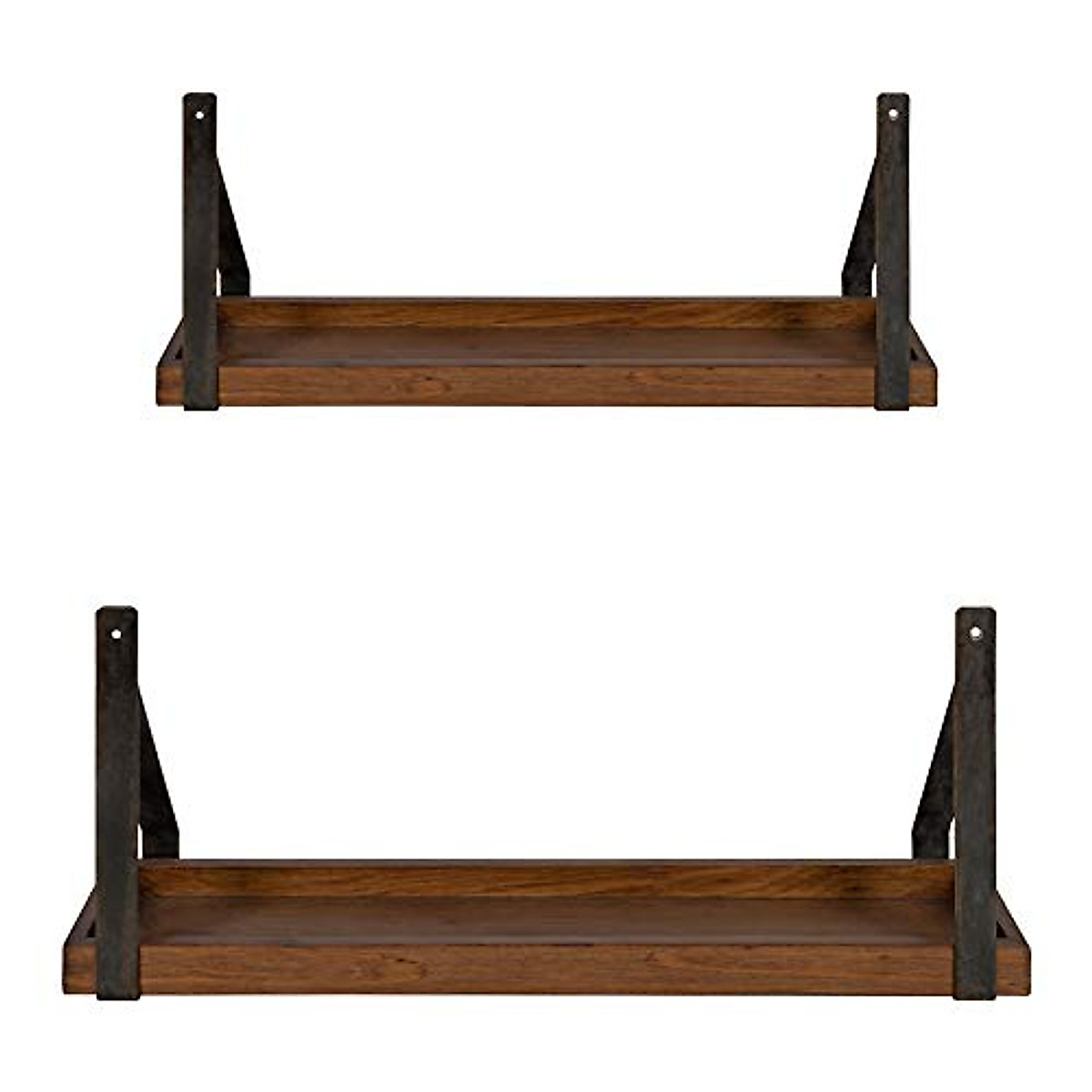 Kate and Laurel Sudbury Rustic Plant Wall Shelf, Set of 2, Rustic Caramel Wood and Iron Metal, Chic Farmhouse-Inspired Floating Shelf Set