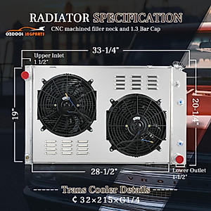 OzCoolingParts 3 Row Core Aluminum CC716AA Radiator + 2 x 12" Fan w/Shroud Kit Compatible with 1973-1991 79 80 81 Chevy C/K/R Series C10 C20 C30 K10 K20 K30 Pickup Trucks Suburban Blazer/GMC Jimmy