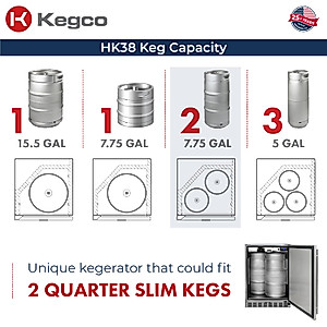 Kegco Kegerator 24" Wide Dual Tap Stainless Steel Commercial Beer Dispenser HK38SSC-2