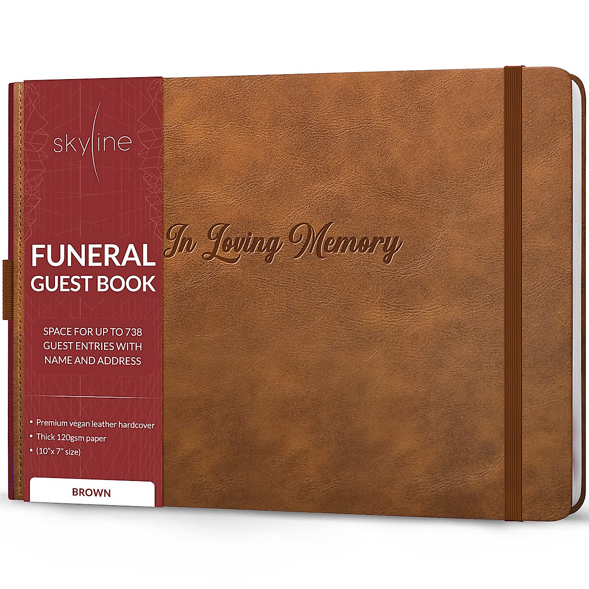 Skyline Funeral Guest Book for Memorial & Funeral Services – in Loving Memory Guest Sign in Book for Funerals – 738 Guest Entries with Name & Address, 129 Pages, Hardcover, 10x7″ (Brown)