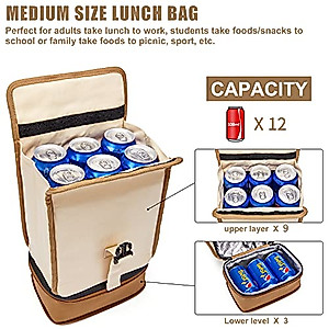 SUNNY BIRD Insulated Dual Compartment Lunch Bag Expandable Roll Top Lunch Box for Adult Women Girl Teen (White, Medium)