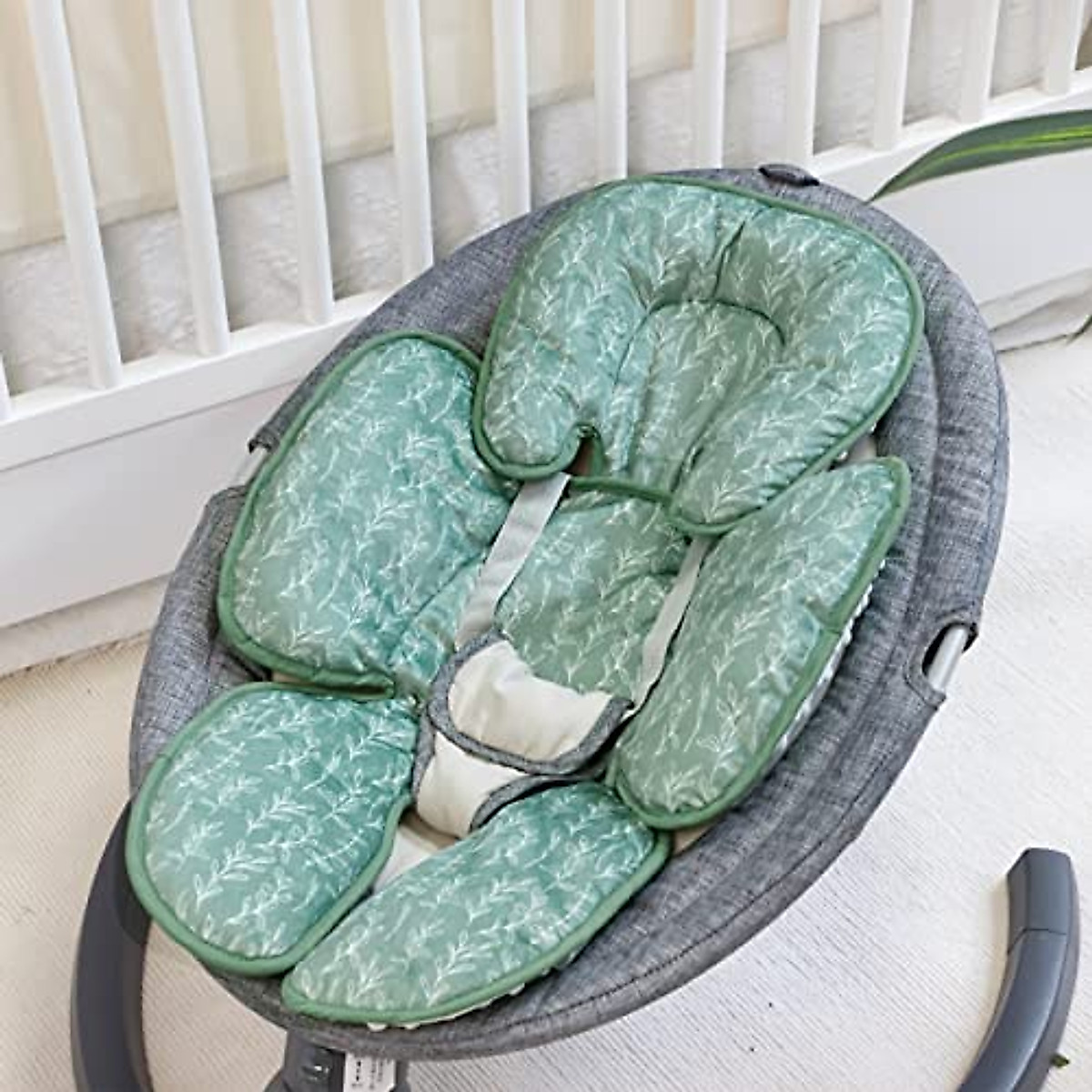 HNHUAMING Baby Car Seat Strap Covers Shoulder Pads for Baby Kid, Green Baby Car Seat Head and Body Support,2-in-1 Reversible CarSeat Insert,Soft Cushion for Stroller, Swing, Bouncer,Green Sage