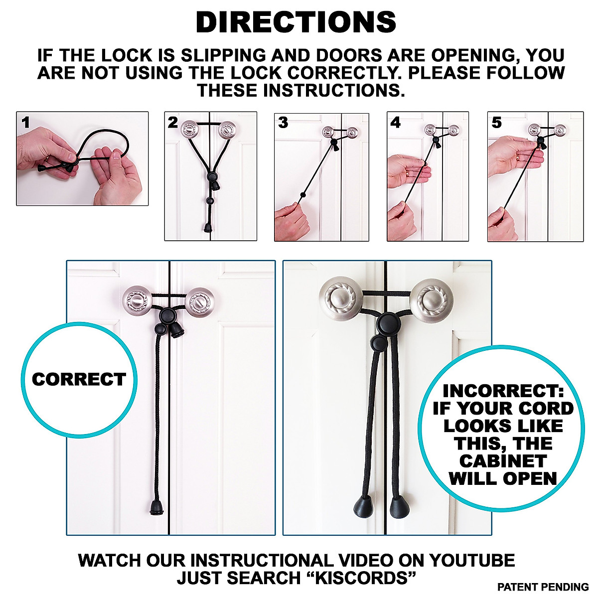 Kiscords Baby Safety Cabinet Locks for Knobs Child Safety Cabinet Latches for Home Safety Strap for Baby Proofing Cabinets Kitchen Door RV No Drill No Screw No Adhesive (White)