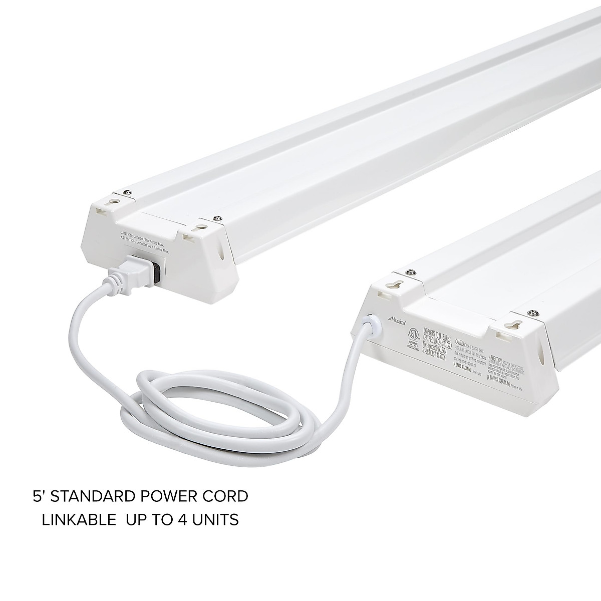 Maxxima 4 ft. Utility LED Shop Light Fixture, 40W, Linkable, Clear Lens 5000K Daylight 4800 Lumens Plug in Pull Chain LED Garage Light Energy Star