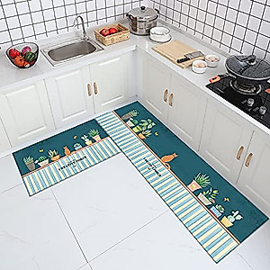 OPLJ Cartoon Plant Floor mats Home Living Room Bedroom Decorative mats Non-Slip Washable Carpet Door mats A2 40x60cm+40x120cm