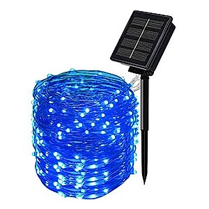 MAOKOT Solar Powered String Lights, 1Pack 72FT 200 LED Blue Solar String Lights, 8Modes Waterproof Outdoor Solar Lights for Gate Yard Garden Christmas Decorations (Blue)