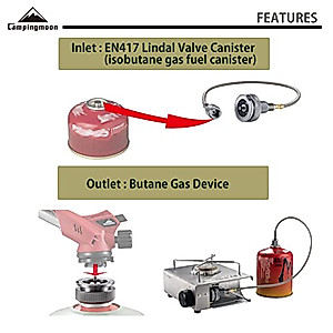 CAMPINGMOON Camping Gas Stove Adapter, Input: EN417 Lindal Valve Canister, Output: Butane Gas Stove Z13M