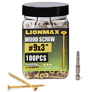 LIONMAX Deck Screws 3 Inch, Wood Screws #9 x 3, 100 PCS, Rust Resistant, Exterior Epoxy Coated, Outdoor Decking Screws, Torx/Star Drive Head Deck Screw, T25 Star Bit Included, Tan