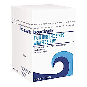 Boardwalk JSTW775S24 Jumbo Straws, 7 3/4-Inch , Plastic, Red w/White Stripe, 500/Pack, 24 Pack/Carton