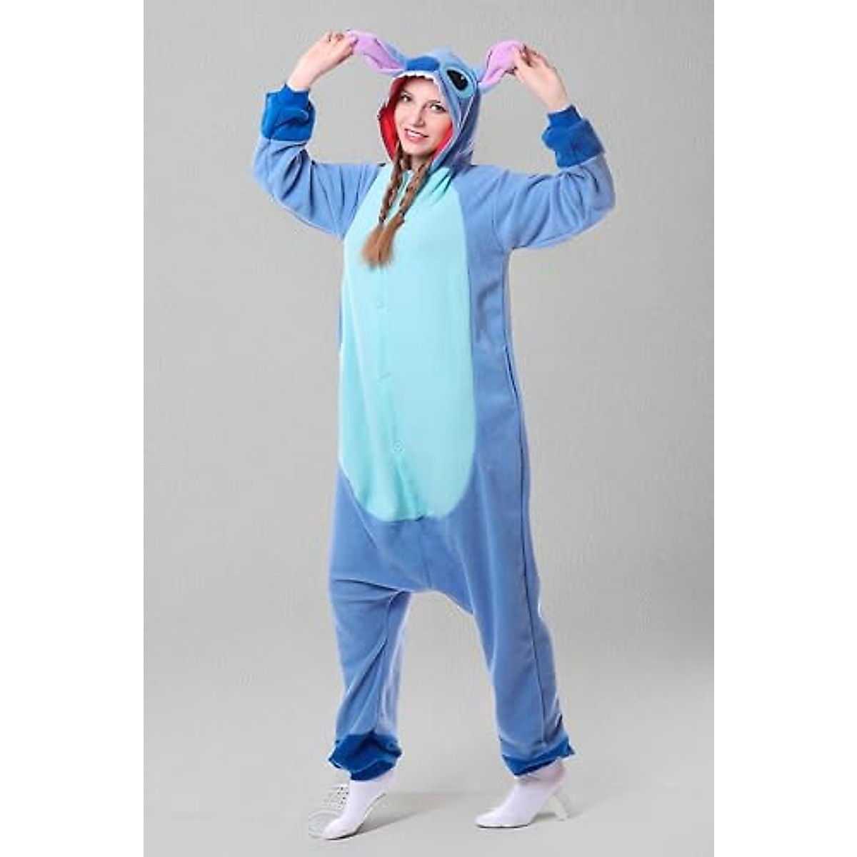 IBAX® Polar Fleece Adult Animal Onesie Pajama. Adult onesie costume. Animal onesies for adults. Halloween onesie adult. (US, Alpha, X-Large, Regular, Regular, ST Blue)