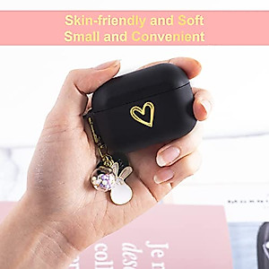 Aiiko AirPods Pro 2 Case, Apple Airpods Pro 2nd Generation Case with Gold Heart Cute Lucky Ball Keychain Compatible Airpods Pro 2nd Generation Soft TPU Airpods Pro 2 Case Cover for Girls Women(Black)