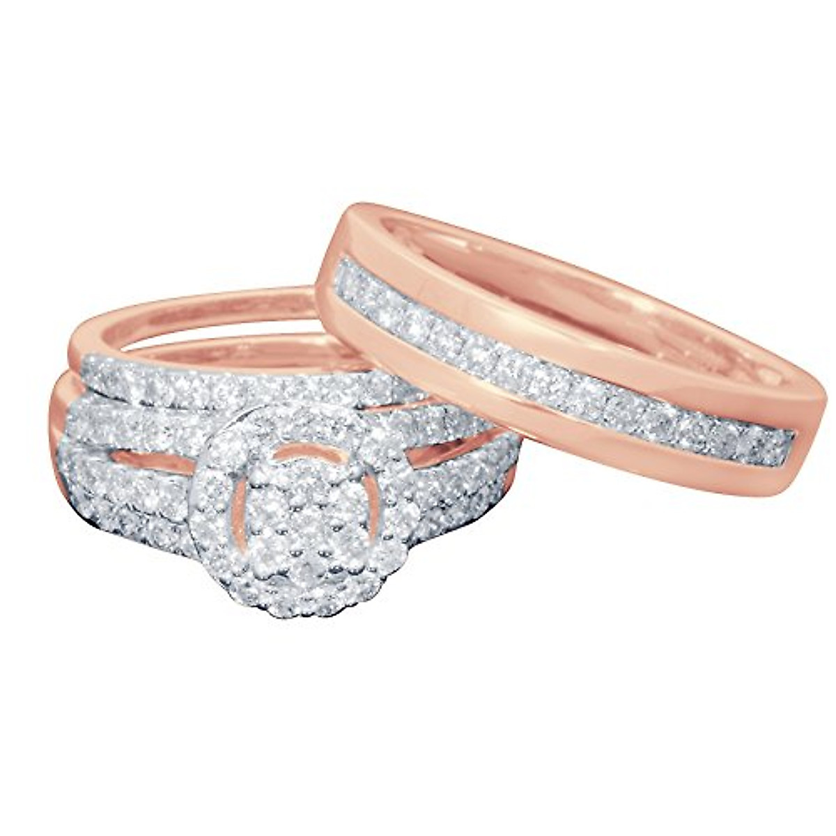 jsjewels 4ct Diamond 14k Rose Gold Fn 925 Engagement Wedding His & Hers Trio Ring Set
