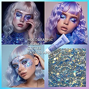 DAGEDA 2Pcs Body Glitter Gel, Face Glitter Gel Body Shimmer Body Sequins Liquid Eyeshadow, Holographic Laser Glitter Makeup Extra Fine Glitter Gel for Women Rave Accessorie (Mermaid and Galaxy Blue)