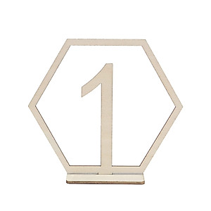 HEVSTIL 10pcs 1-10 Wooden Table Numbers, Wedding Table Numbers with Holder Base Wooden Table Numbers Hexagon Shape Table Numbers for Wedding Reception and Decoration