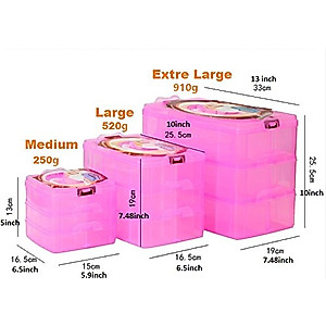 DJUNXYAN 3-Tier 30 Sections Transparent Stackable Adjustable Compartment Slot Plastic Craft Storage Box Organizer for Toy Desktop Jewelry Accessory Drawer Or Kitchen 4 Colors 3 Sizes(Large Orange)
