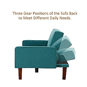 Olela Sofa Bed Convertible Sofa Couch Futon Sleeper Linen Fabric Reclining Sofa with Armrest Wood Legs for Living Room Furniture (Green)