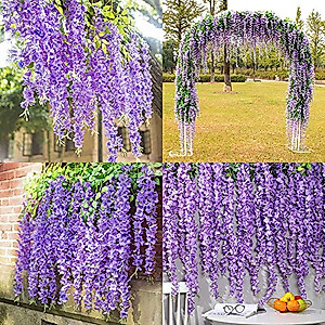 24 Pack Wisteria Flower Vines Garland, 3.75 Feet Artificial Flower Strings, Fake Hanging Flowers, Silk Wisteria Garland Flowers, Wisteria Vine for Wedding, Garden, Wall Decoration (Purple Blue)