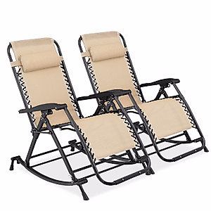 MoNiBloom Patio Rocking Chair Set of 2 Zero Gravity Chair Outdoor Folding Recliner Foldable Lounge Ergonomic Design Chair with Adjustable Armrest for Camping Lawn Patio Yard and Indoor, 330lbs