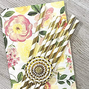 Navy Blue and Gold Foil Paper Straws - Stripe Chevron Solid - 100 Pack