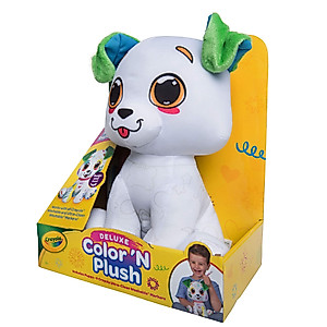 Crayola Deluxe Color ‘N Plush Puppy, 10” Stuffed Animal - Draw, Wash, Reuse – with 2 Ultra-Clean Washable Fine Line Markers, 1 Ultra-Clean Washable Broad Line Marker, 1 Washable Stamp Marker