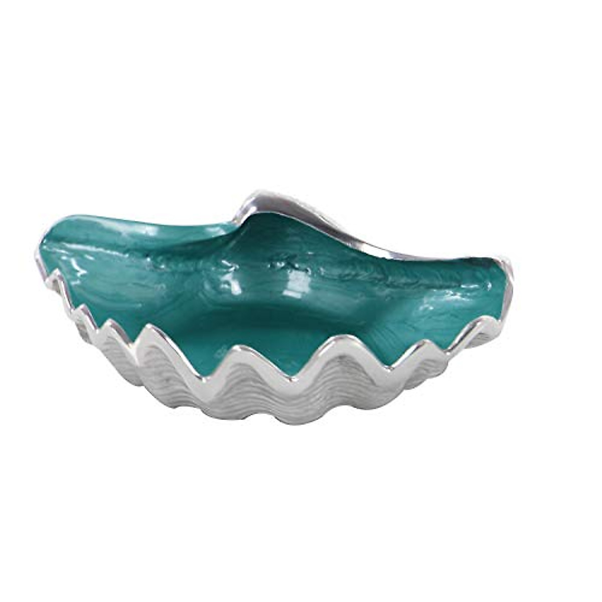 Deco 79 Metal Sea Life Shell Serving Bowl with Enamel Interior, 12" x 9" x 3", Silver