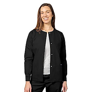 Adar Universal Scrubs for Women - Round Neck Warm-Up Scrub Jacket - 602 - Black - L