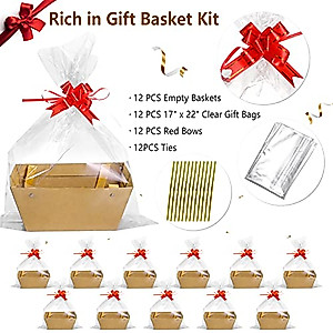 Aoibrloy 12 Pack Baskets for Gifts Empty, Sturdy Empty Gift Baskets to Fill, Kraft Gift Basket Kit with Handles for Holiday, Wedding, Birthday, Gift Packages