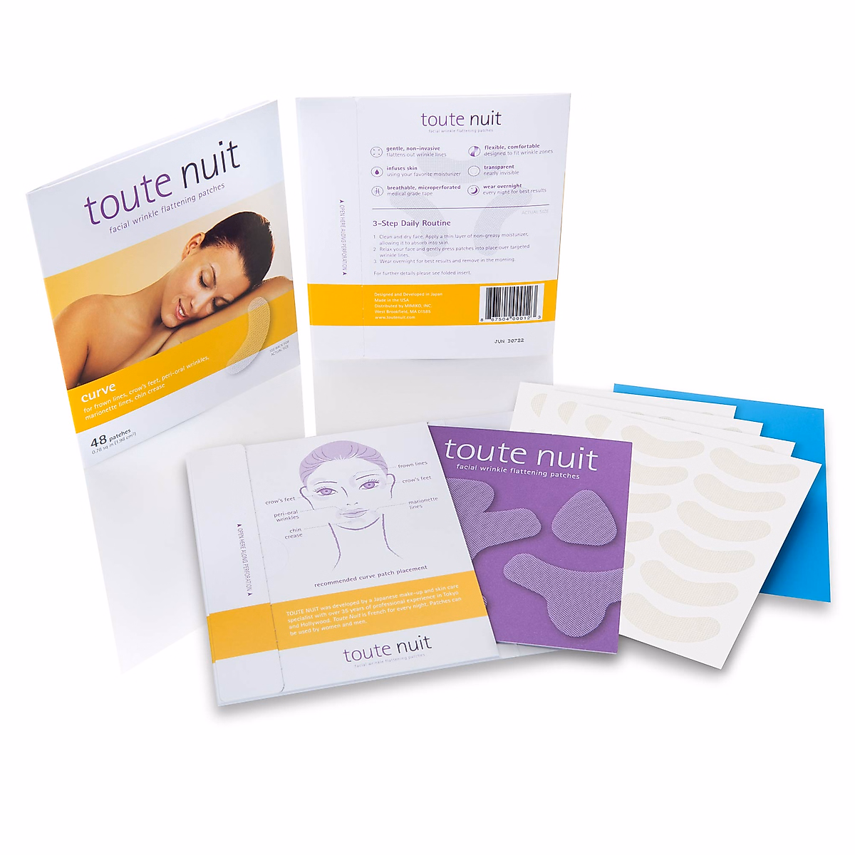 Toute Nuit Facial Wrinkle Patches, Face Tape, Curve, Fine Lines Around Eyes and Mouth, 48 Patches