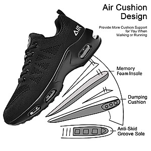 Quseek Men's Air Running Shoes Athletic Tennis Walking Sneakers Breathable Non-Slip Lace-up Sports Shoes for Fitness Jogging Working Black Size 10.5