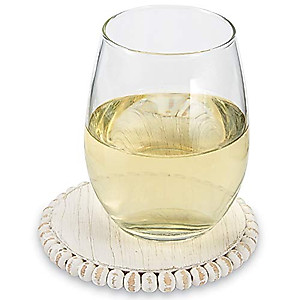Mud Pie White Beaded Coaster Sets, 4 3/4"" Dia (42500044W)