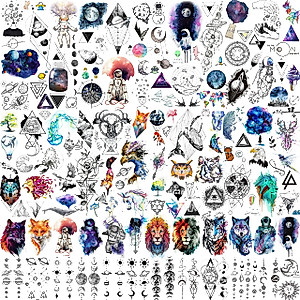32 Sheets Cute Outer Space Temporary Tattoos For Kids Women, Watercolor Astronaut Planets Star Moon Fake Tattoo Sticker for Boys Girls Children