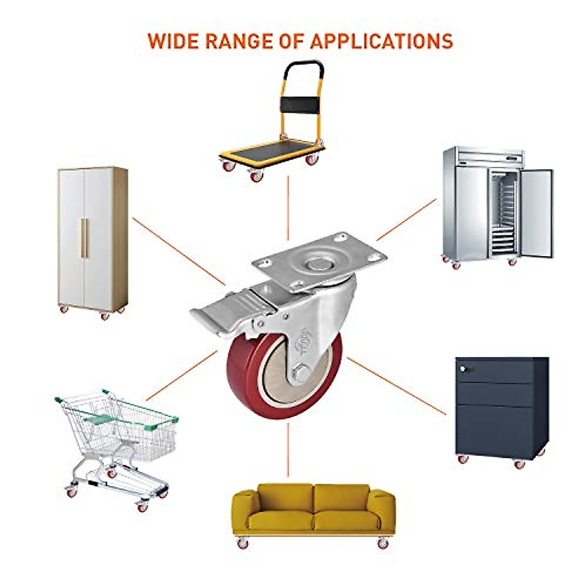 YOOGAA 5" Heavy Duty Caster Safety Dual Locking Swivel Caster Wheels with Screw Total Capacity 1500lbs (Set of 4 with Brake)…
