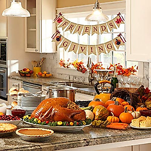 Friendsgiving Banner Decorations,2 Pack Thanksgiving Decor Maple Leaves Turkey for Thanksgiving Party Home,Table,Fireplace,Office,etc.