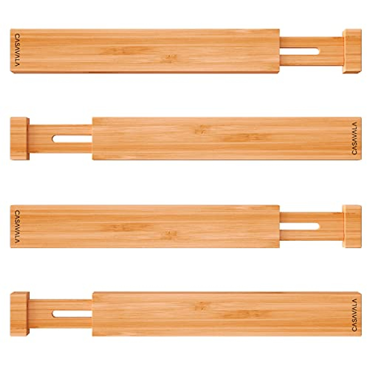 Drawer Divider, 4 PCS Bamboo Drawer Dividers Organizers, Adjustable Drawer Dividers for Clothes, Kitchen Drawer Divider, Dresser Drawer Divider, Drawer Separators, 17"-22" Expandable Drawer Divider