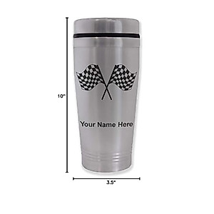 LaserGram 16oz Commuter Mug, Racing Flags, Personalized Engraving Included