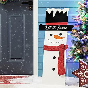 Glitzhome Metal Glittered Christmas Snowman Porch Décor Let It Snow Hanging Sign/Standing Porch Sign Merry Christmas Welcome Sign Holiday Party Outdoor Indoor Xmas Wall Display, 36”H