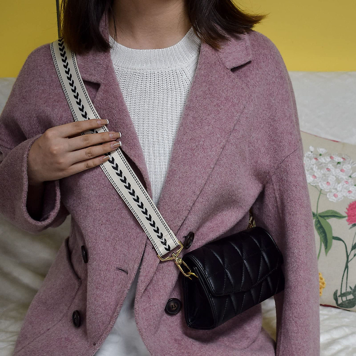 River Lake Adjustable Crossbody Strap for Purses Replacement Guitar Multicolor Style Handbag Straps Guitar Shoulder Strap for Women (Beige Jacquard)