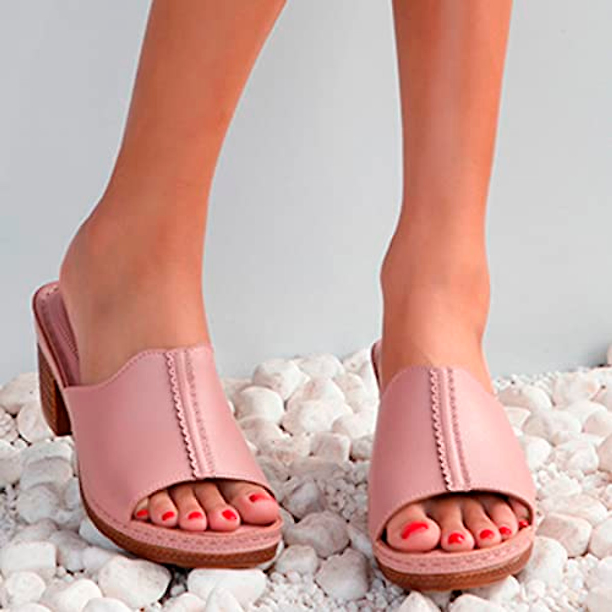 Sandals for Women Size 5 Fashion Devil Movie Fashion Show Luxury High Heels Women's Shoes Comfortable Slippers Leather (Pink, 8)