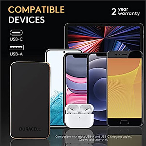 Duracell Charge 10 Portable Charger | 10,000mAh Power Bank | Fast Charging Battery Pack for iPhone, iPad, Android & More | TSA Carry-on Compliant Power bank | USB-C, USB-A | Recharges Devices Up to 3X