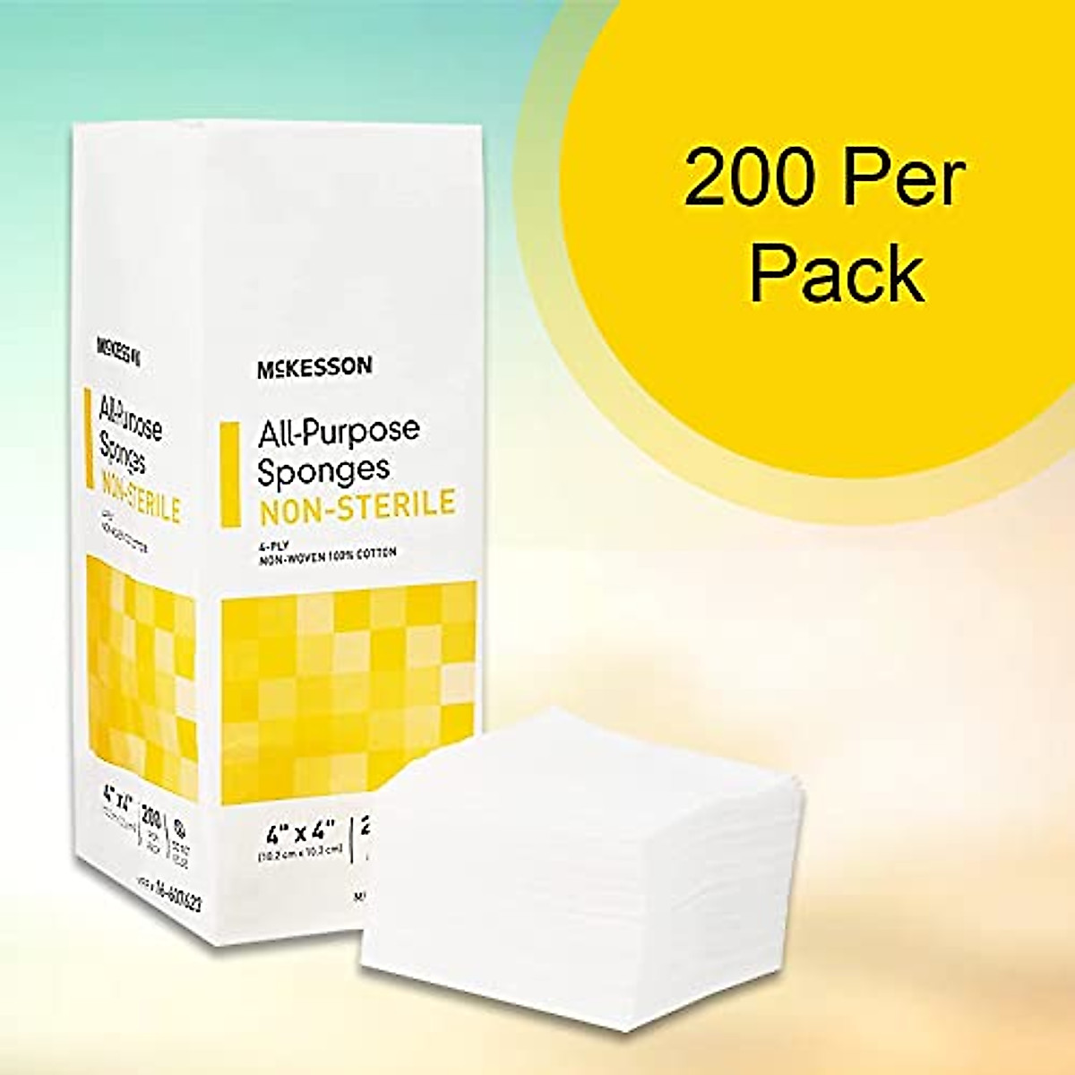 McKesson All Purpose Sponges, Non-Sterile, 4-Ply, 100% Cotton, 2 in x 2 in, 200 Per Pack, 1 Pack