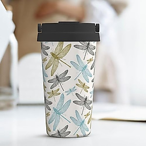 WANGXUEE simple dragonfly Print 500ml Stainless Steel Travel Tumbler Double Wall Vacuum Insulated Coffee Mug
