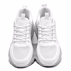 Mens Air Cushion Fashion Sneakers Breathable Blade Running Walking Shoes Comfortable Non Slip Work Sport Fitness Athletic Tennis Shoes White