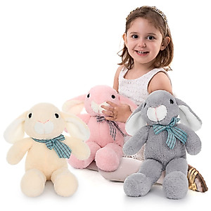 BENINY Easter Bunny Stuffed Animal in 3 Colors, Cute Stuffed Bunny Rabbit Plush Toys Gift for Girls Kids,14 Inches (Grey/White/Pink)
