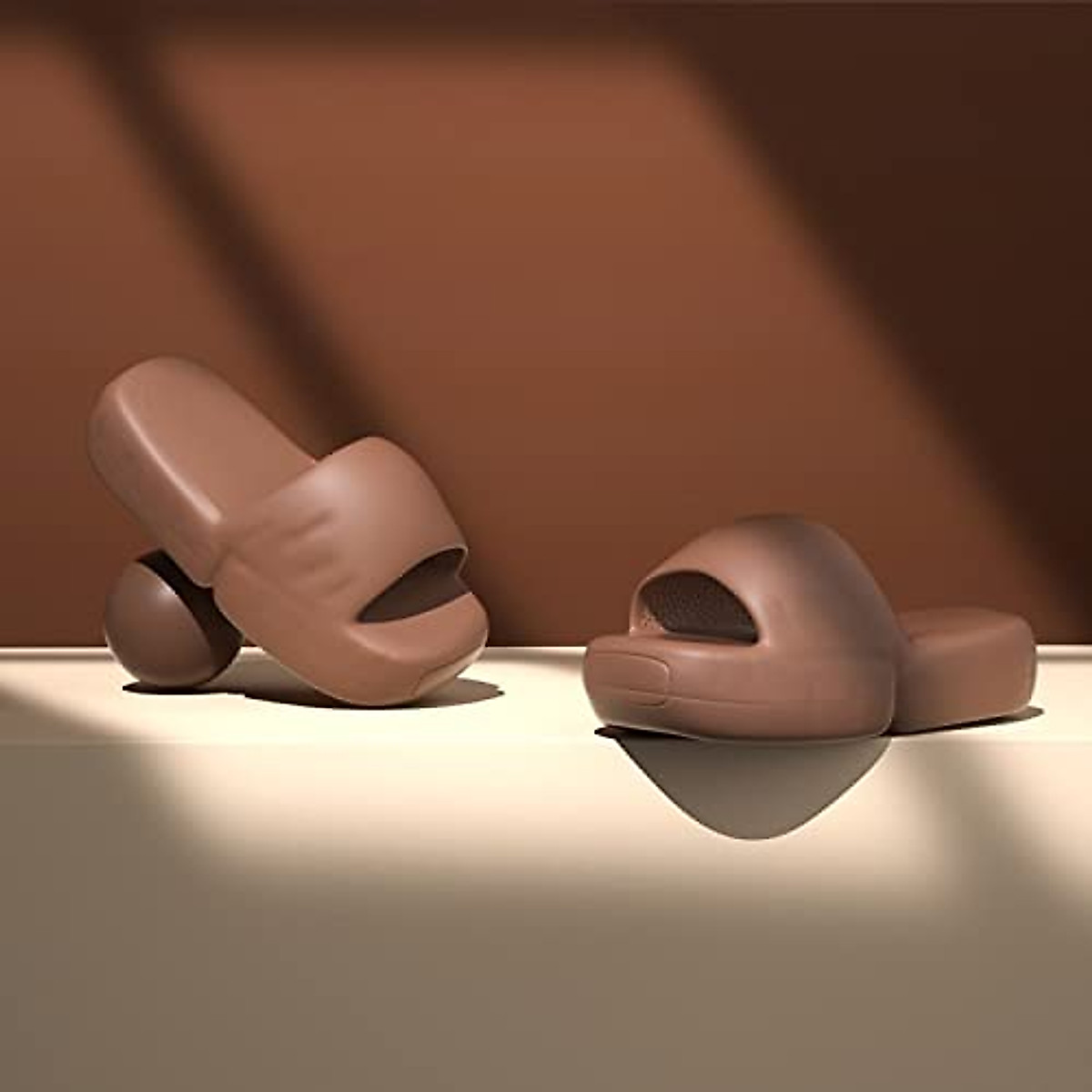 Kreeqe Chocolate Pillow Bread slippers for Women and Men,Home Soft Cloud Slippers Summer Novelty Open Toe Slide Sandals Beach Pool Shower Shoes with Cushioned Thick Sole Platform